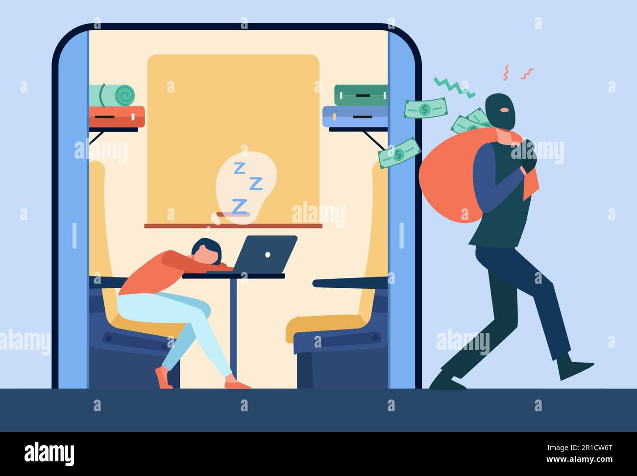 Robber stealing money from sleeping train passenger Stock Vector Image ...