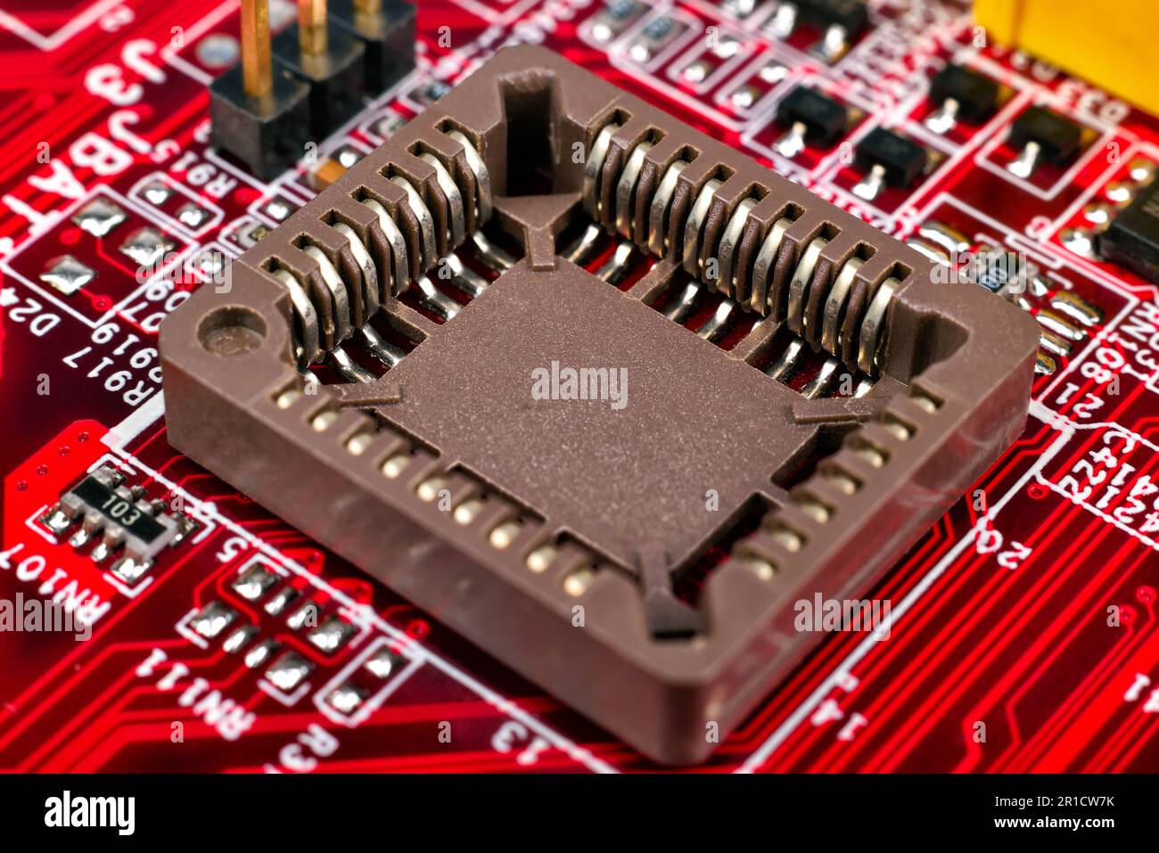 red electronic circuit board with processors, close up Stock Photo - Alamy
