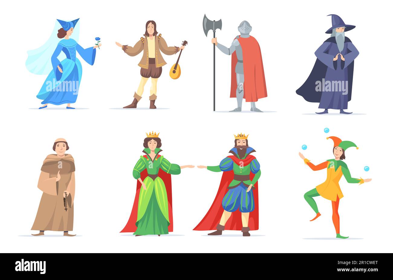 Set of medieval cartoon characters in historical costumes Stock Vector ...