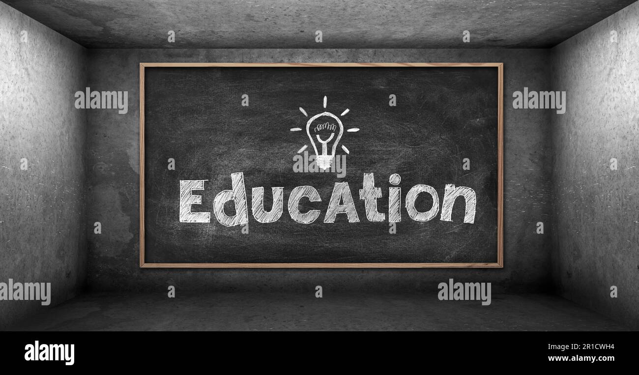 chalk board with drawing education symbol in gray concrete room Stock ...