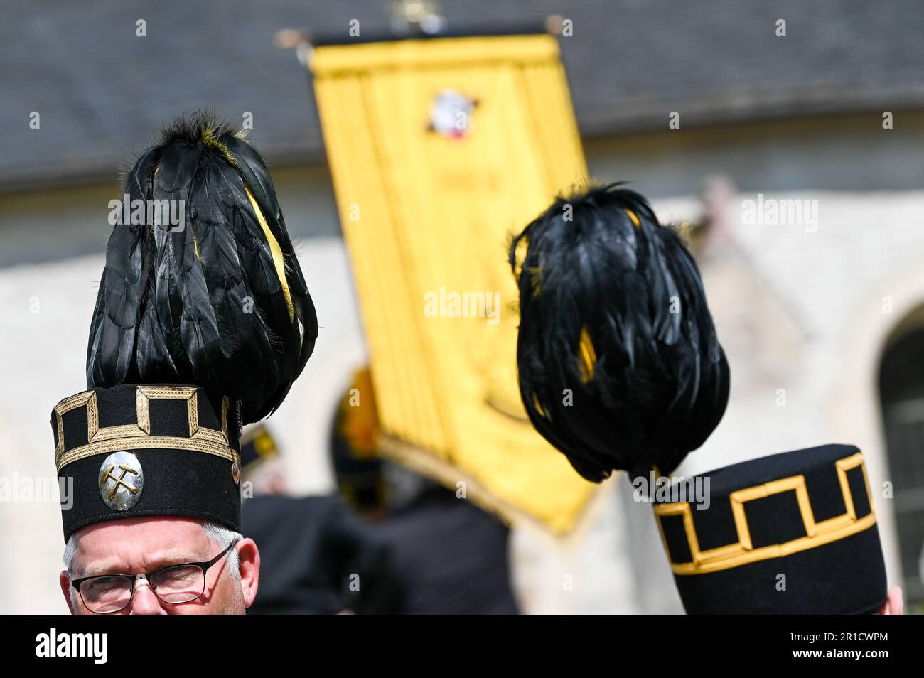 Sangerhausen, Germany. 13th May, 2023. Magnificent hats with the guild ...