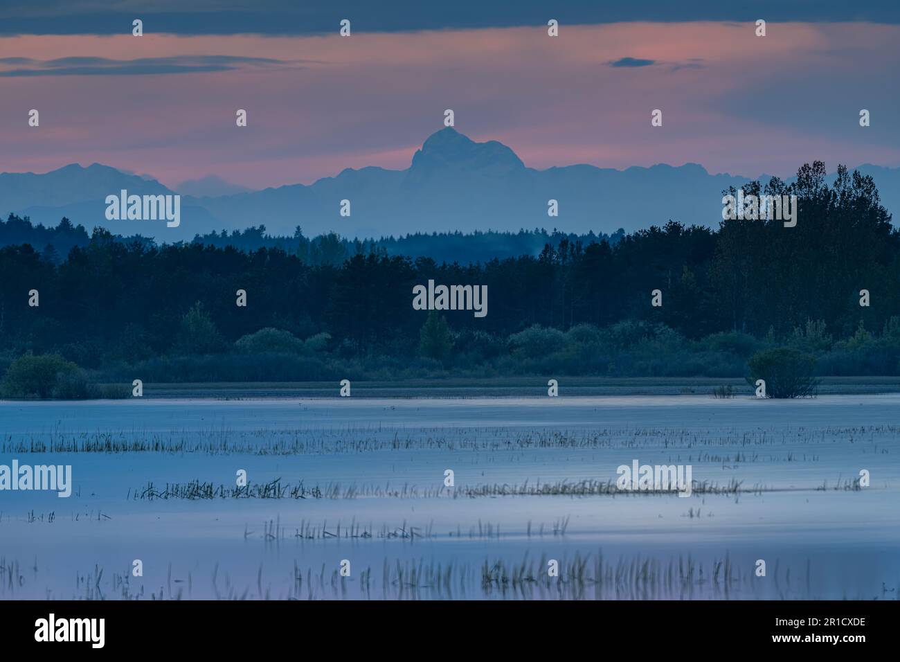 Magic evening dawn at a lake Stock Photo - Alamy