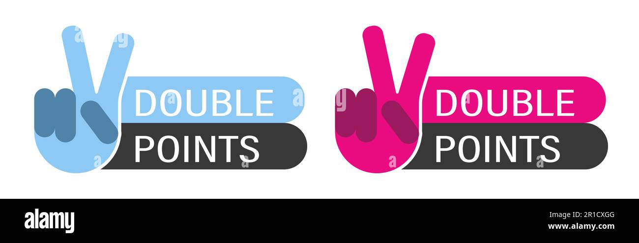 Double points icon with a hand showing two. Marketing sticker for ...