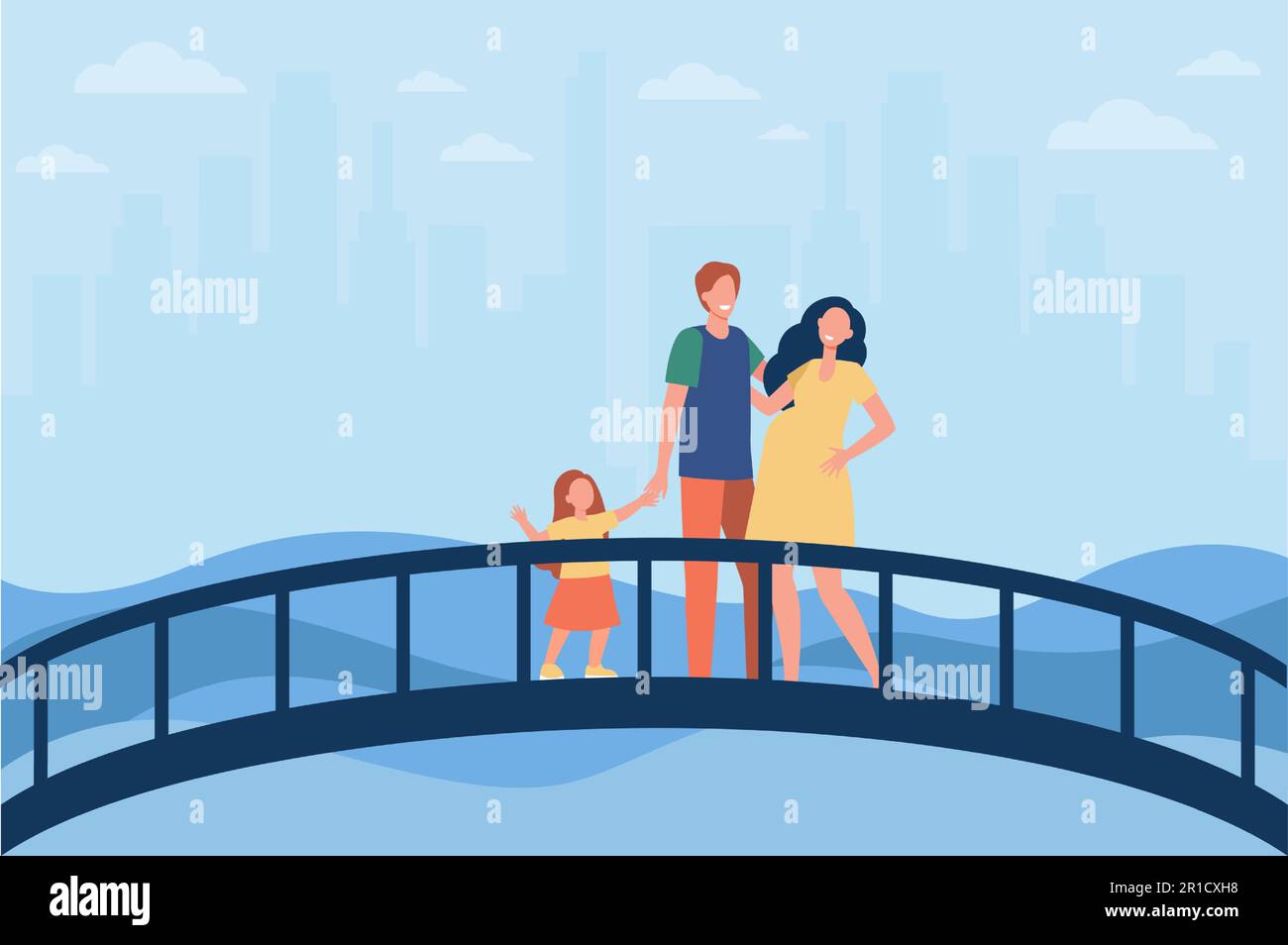 Happy family standing on bridge together Stock Vector Image & Art - Alamy