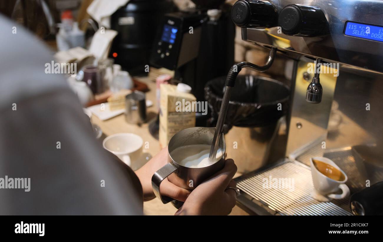 The process of making cappuccino. I work as a barista in a coffee shop ...
