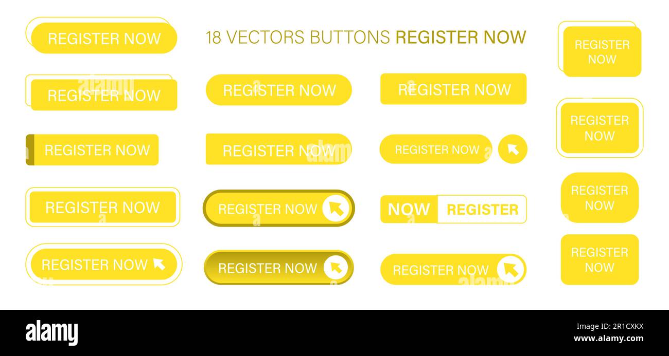 Register now button in flat style for application. Click button application set Stock Vector ...