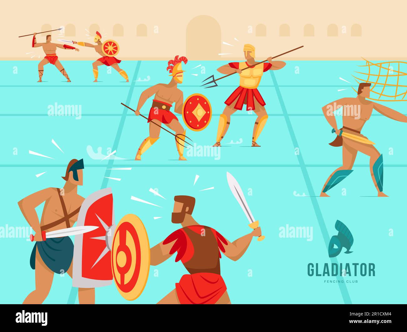 Colorful background design with gladiators fighting in Coliseum Stock ...