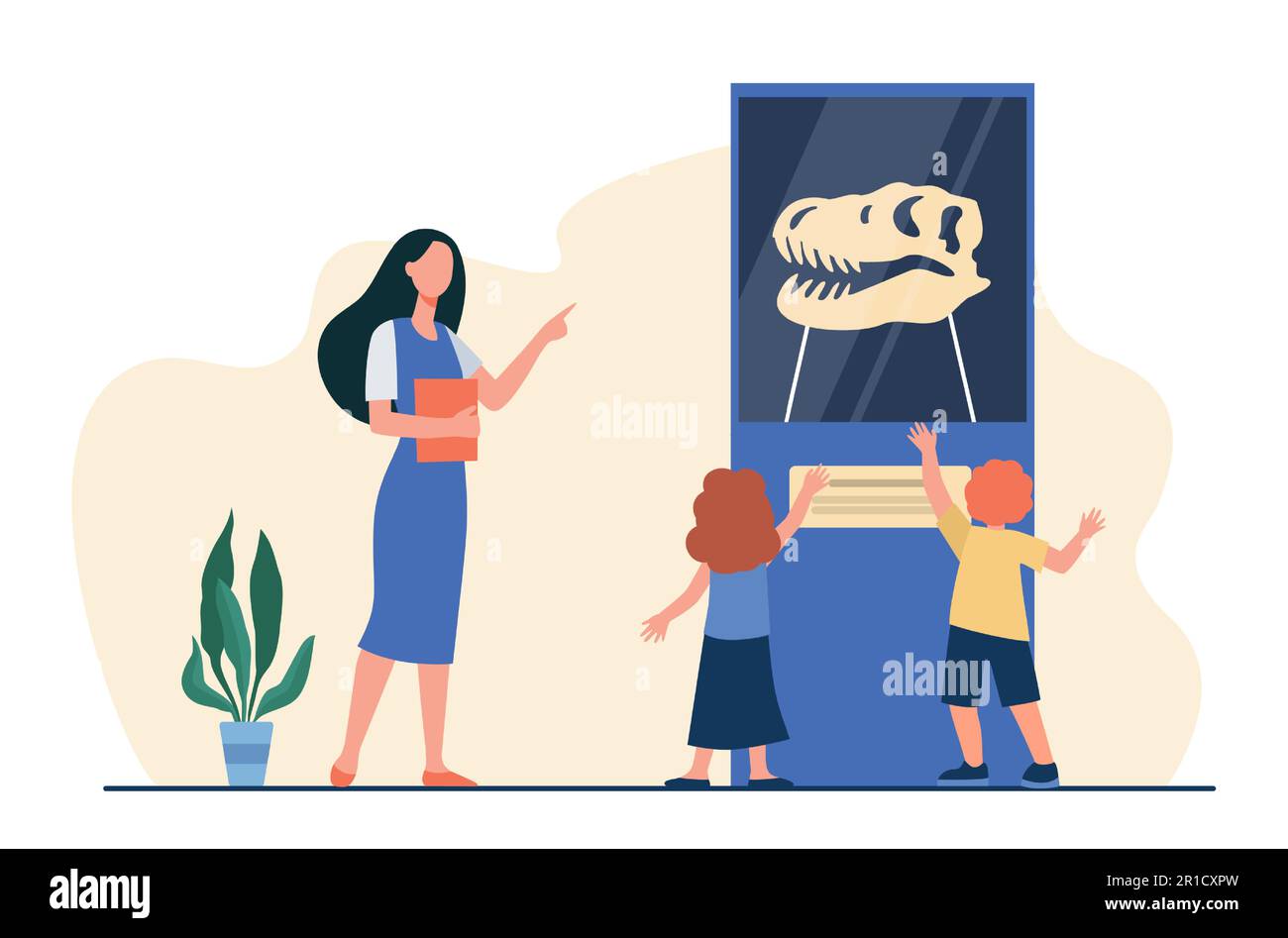 Cartoon teacher conducting excursion for children in museum Stock ...