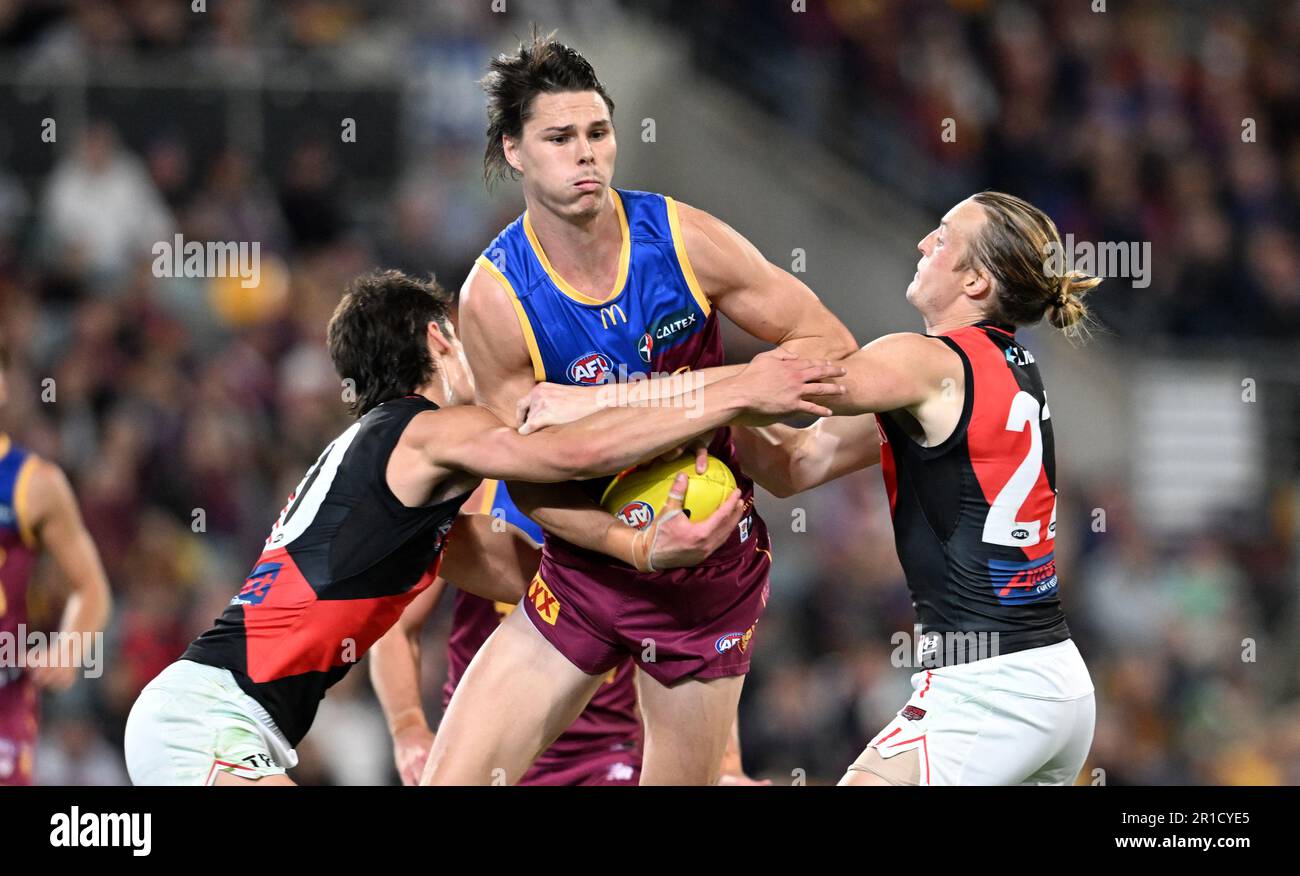Eric Hipwood (centre) of the Lions in action during the AFL Round 9 ...