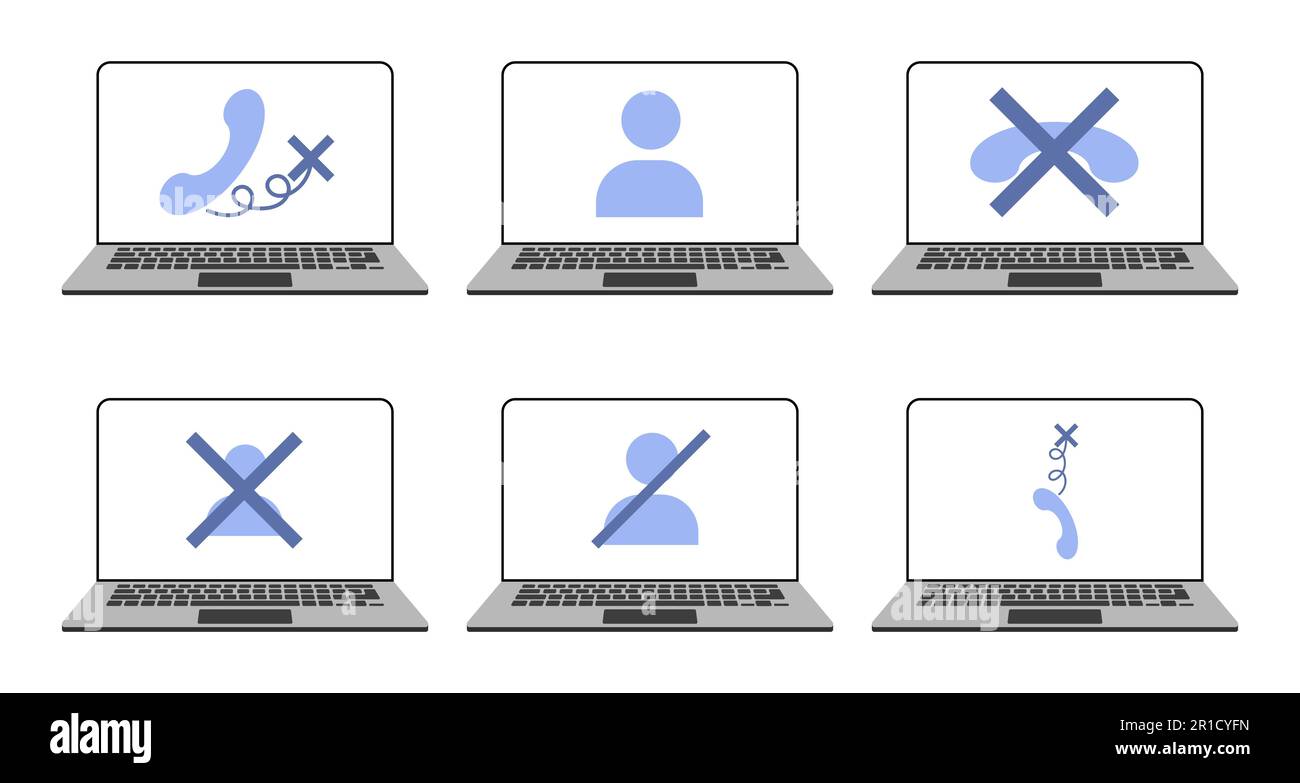 Laptop with wireless not connected on screen. Flat vector simple icon ...