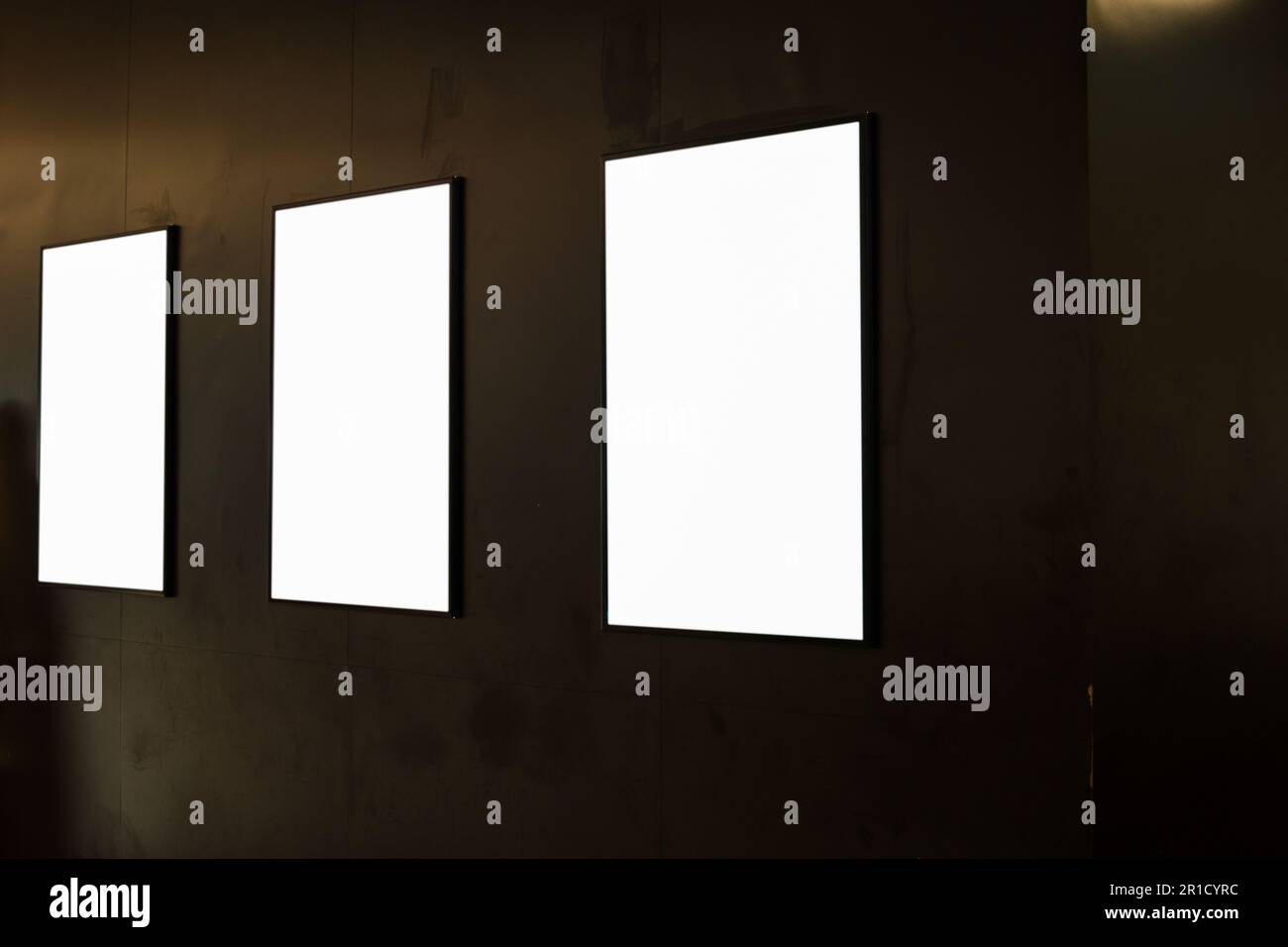 White and blank monitors with a black background for movie ads in the ...