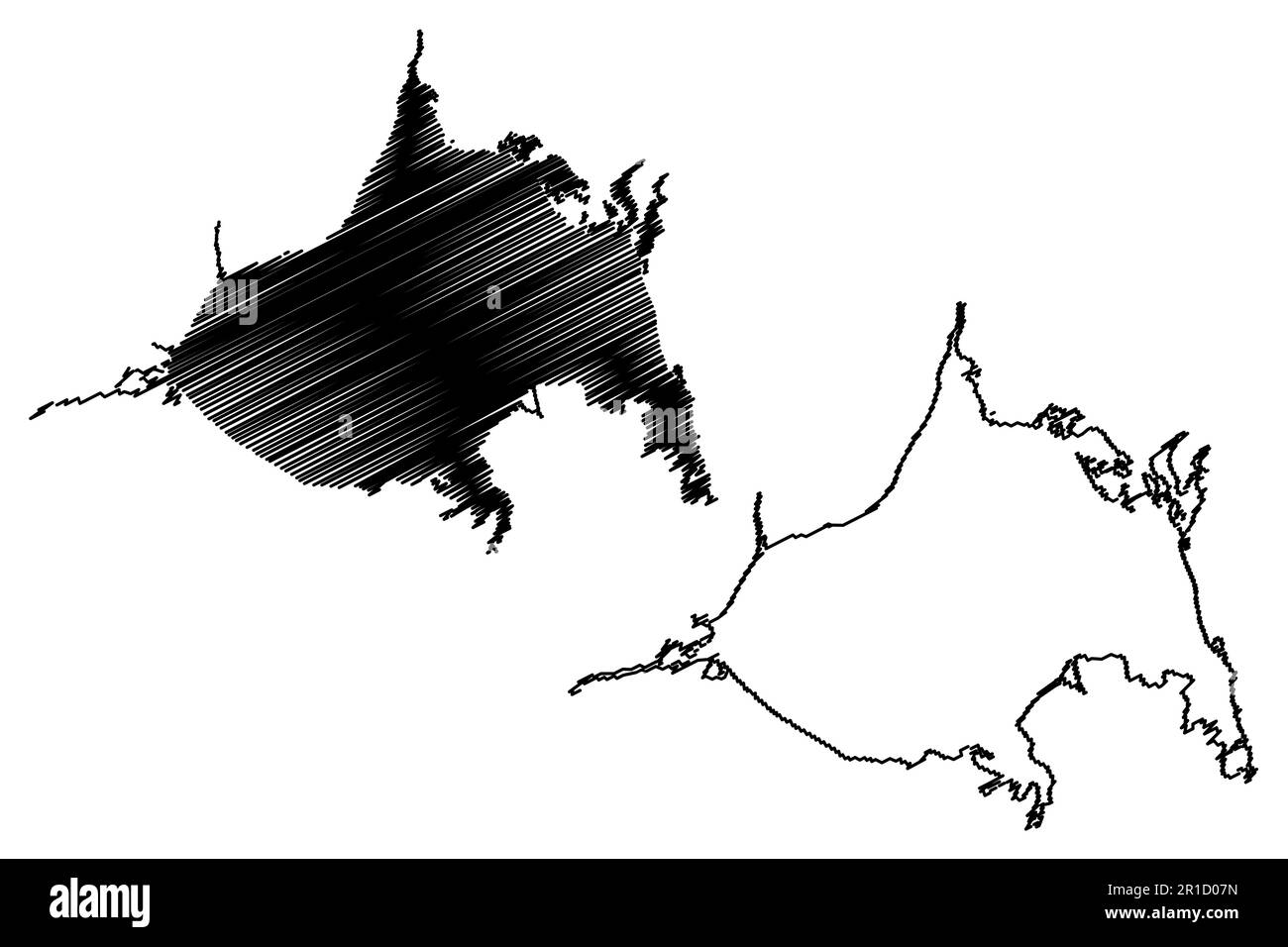 Lake Ilmen (Russia, Russian Federation, Novgorod Oblast) map vector illustration, scribble ...