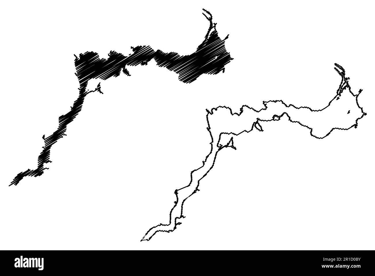 Kakhovka Reservoir (Ukraine, Dnieper River) map vector illustration ...