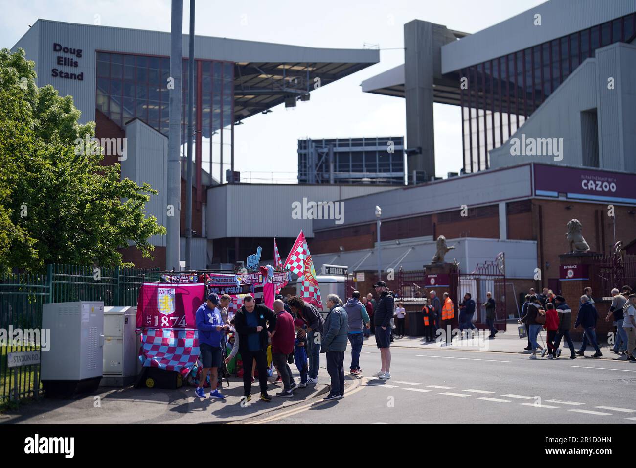Aston Villa fans at a merchandise stall ahead of the Premier League ...