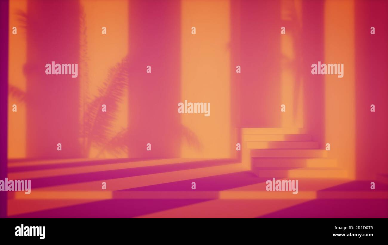 red sunrise light in fashion show hall backdrop - abstract 3D ...