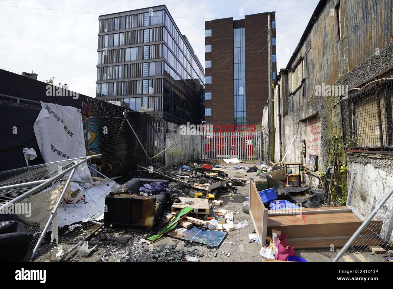 The remains of a camp in Sandwith Street, Dublin, following a protest ...