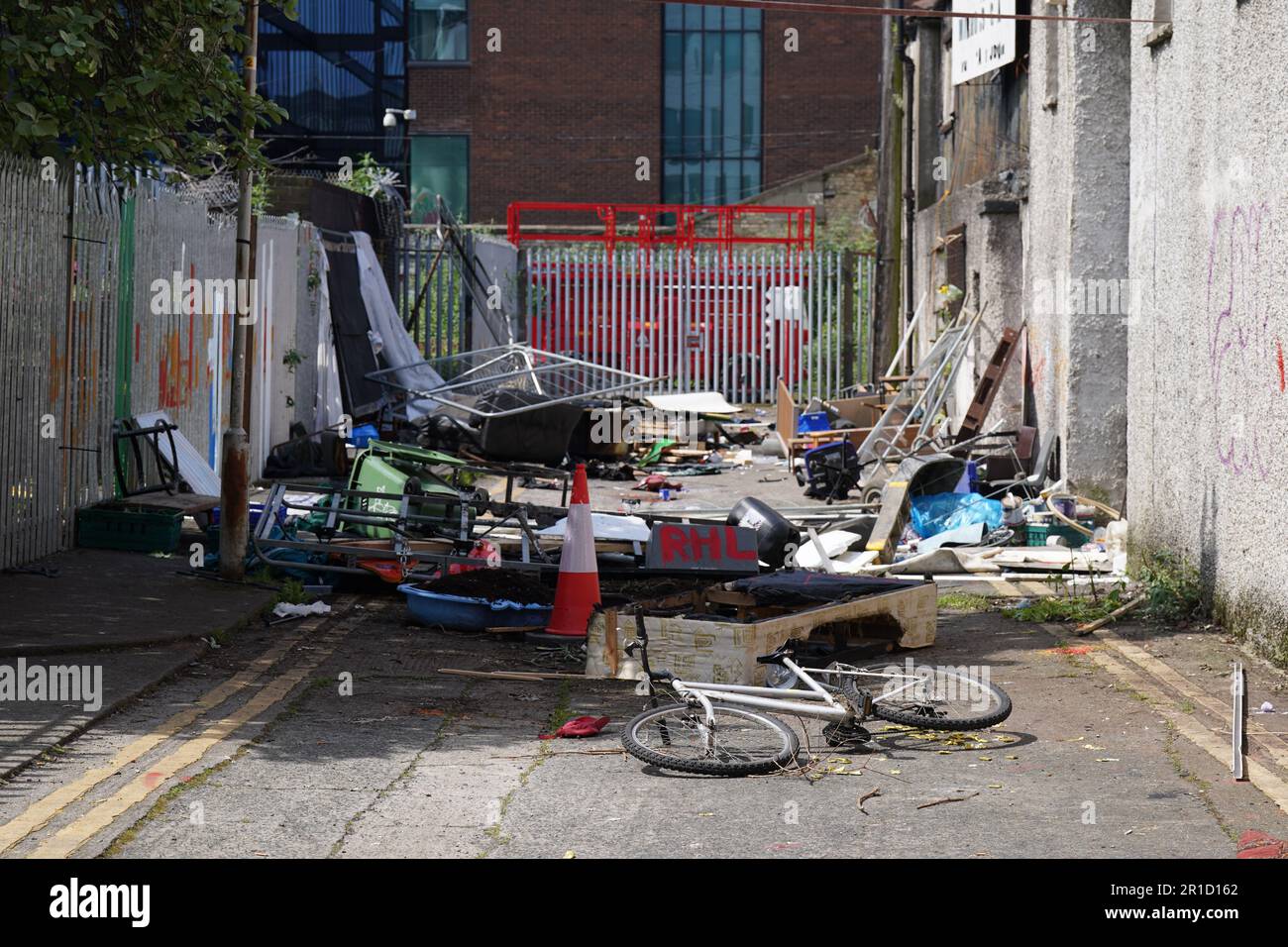 The remains of a camp in Sandwith Street, Dublin, following a protest ...