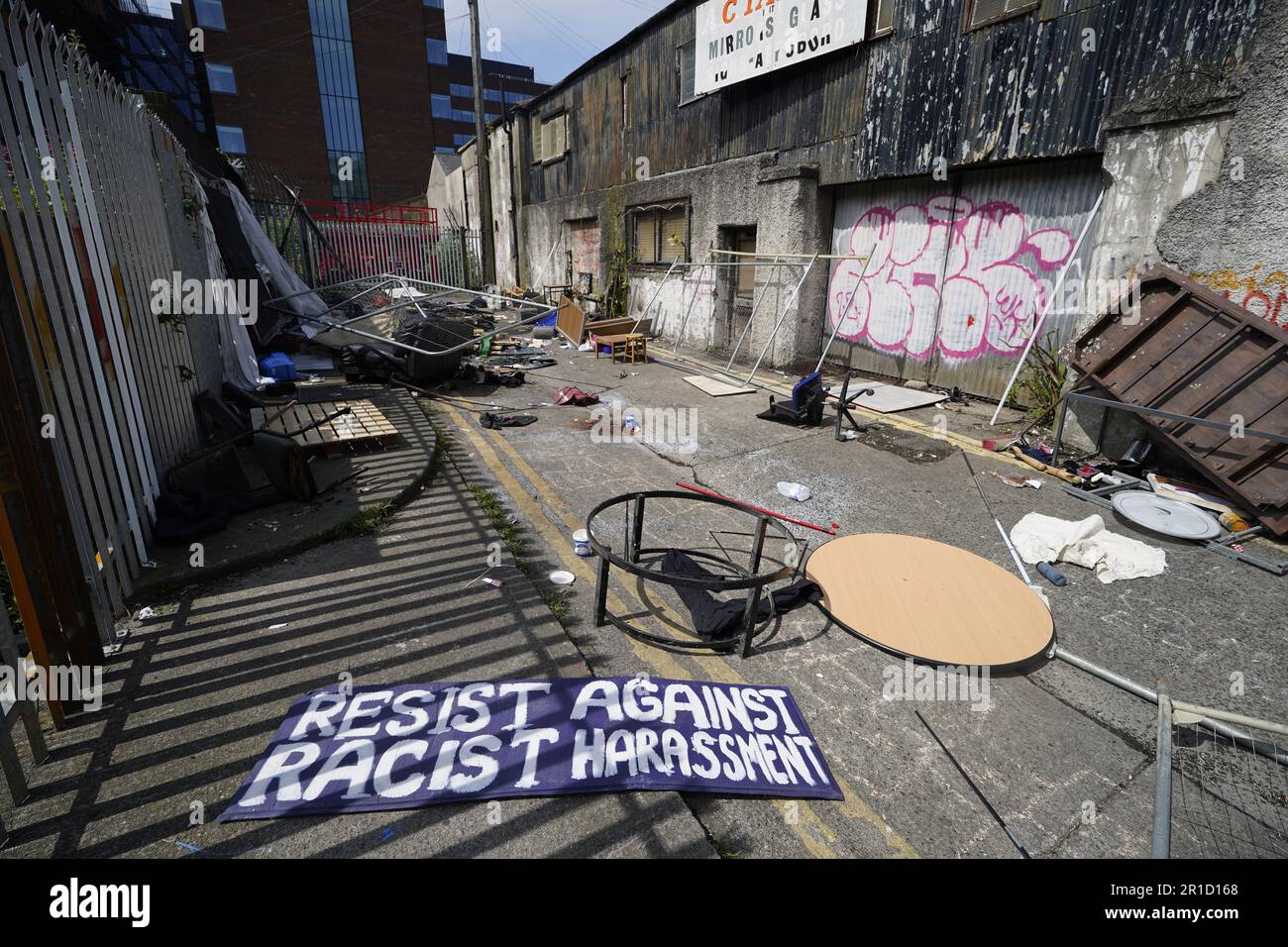 The remains of a camp in Sandwith Street, Dublin, following a protest ...