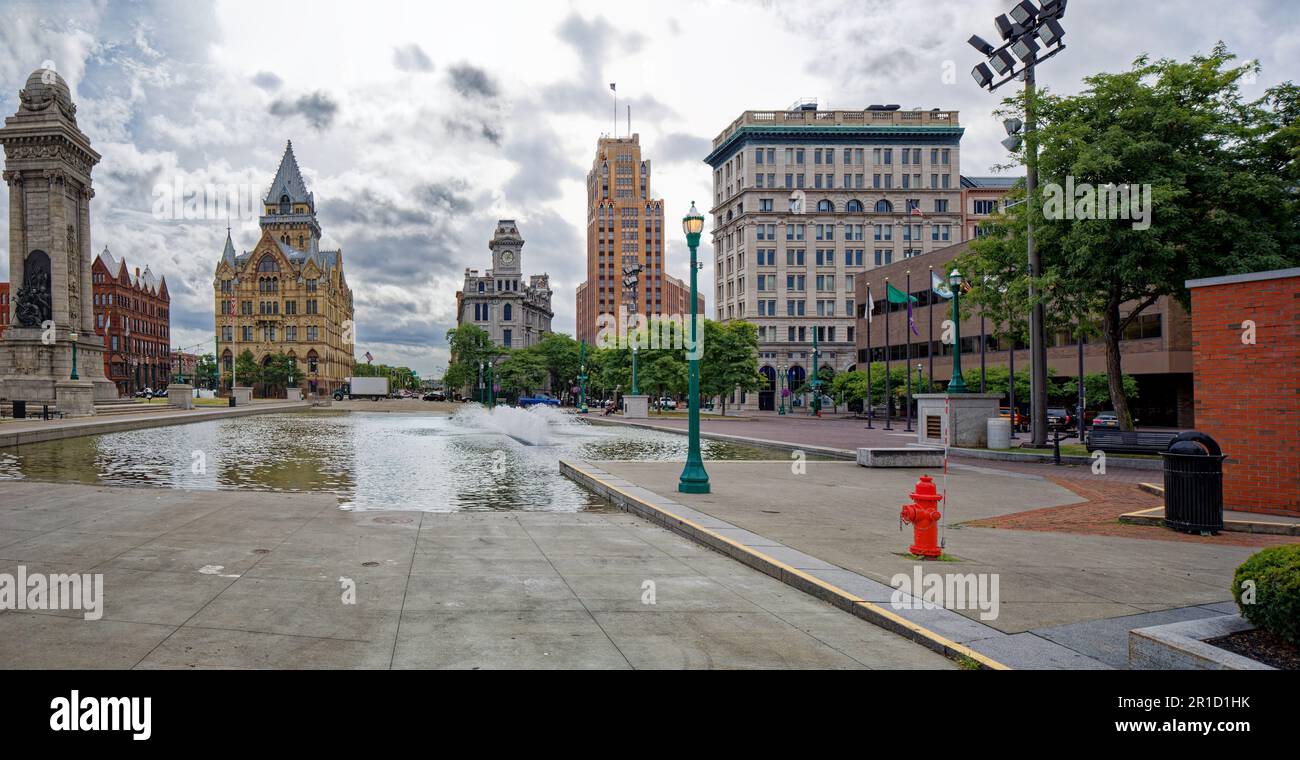 Clinton Square, looking east: The view is dominated by historic bank ...
