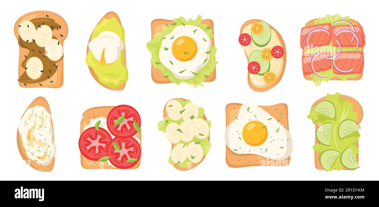 Toasts with various toppings vector illustrations set Stock Vector Image & Art - Alamy
