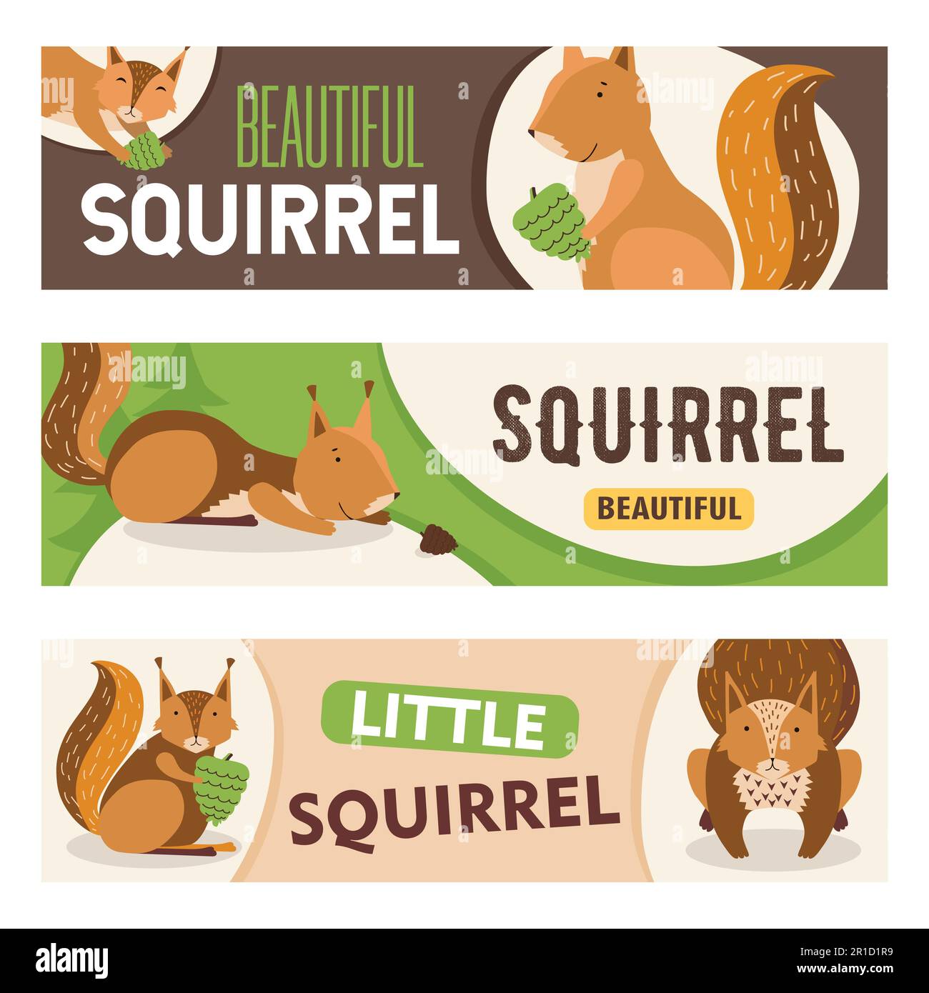 Creative banner designs with cute cartoon squirrel character Stock ...