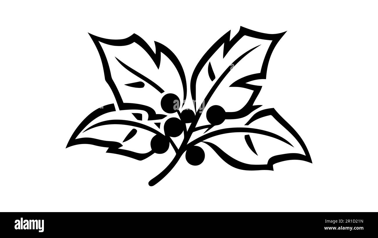 Celebration decorations flat line icon. Mistletoe symbol. Outline sign ...