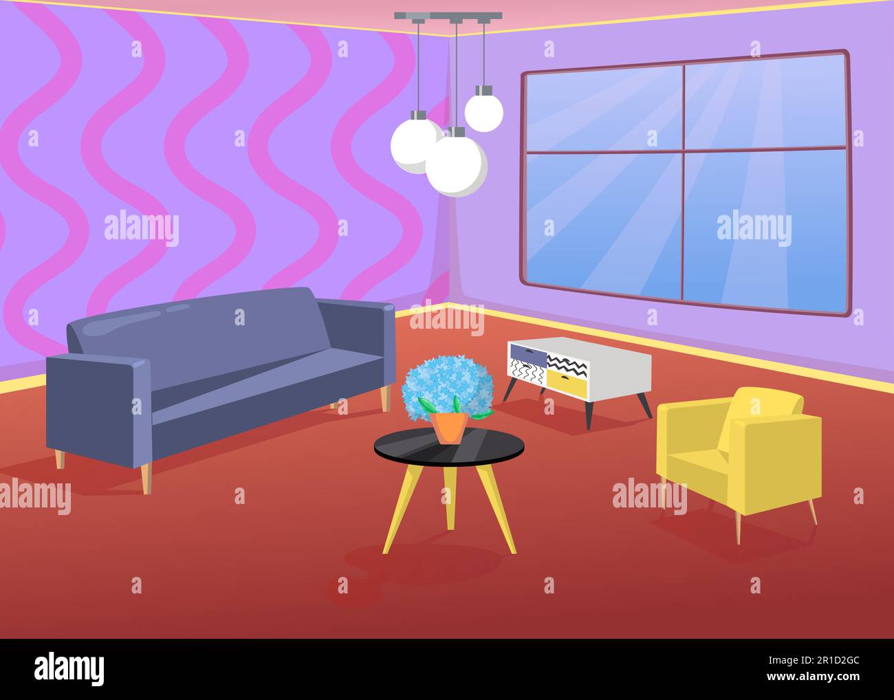 Colorful living room with big window illustration Stock Vector Image ...