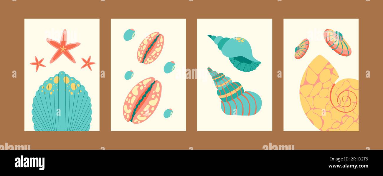 Bright sea world collection of contemporary art posters Stock Vector ...