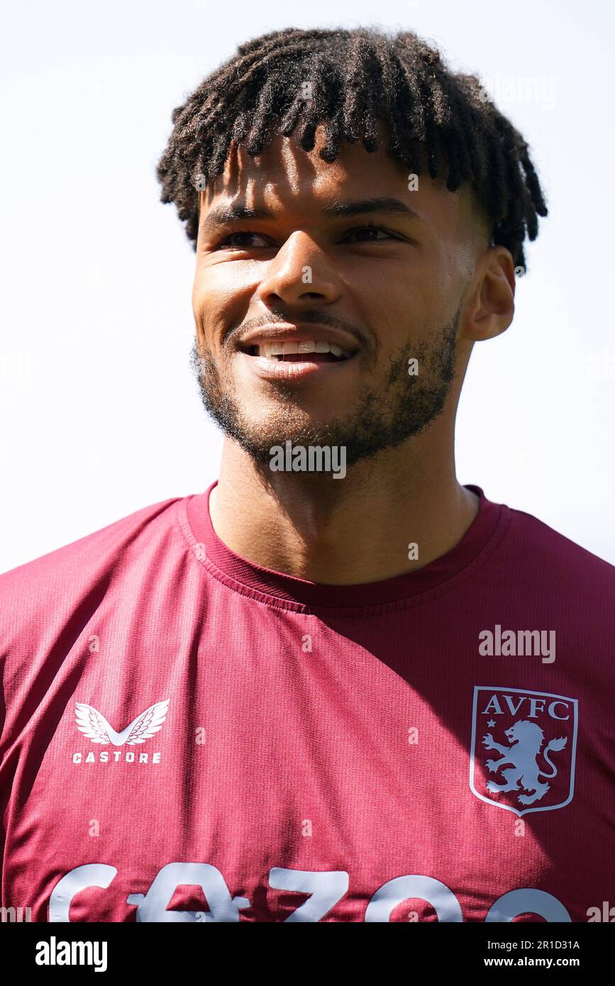 Aston Villa's Tyrone Mings warms up before the Premier League match at ...