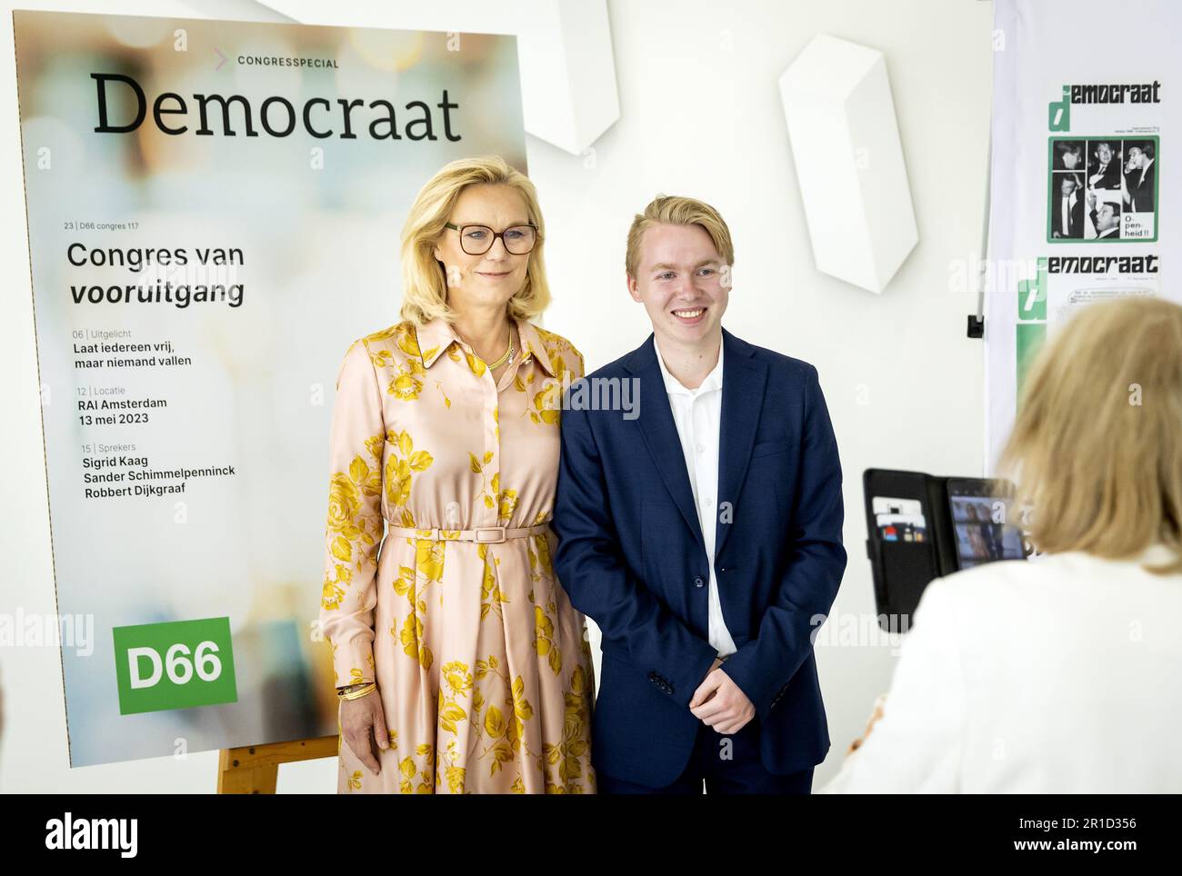 AMSTERDAM - Sigrid Kaag takes a picture during the 117th party congress ...