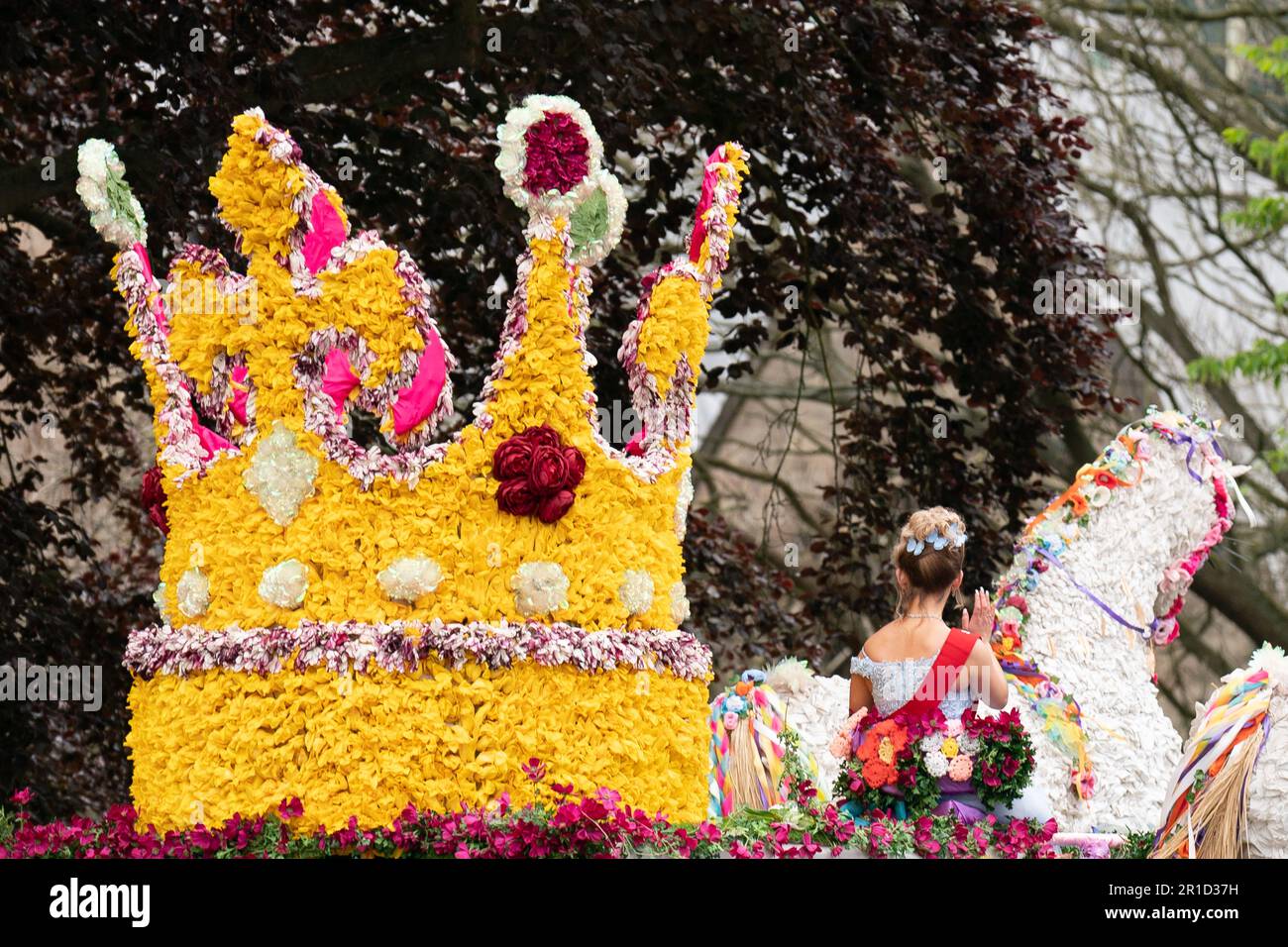 A float decorated with tulip heads during the Spalding Flower Parade ...