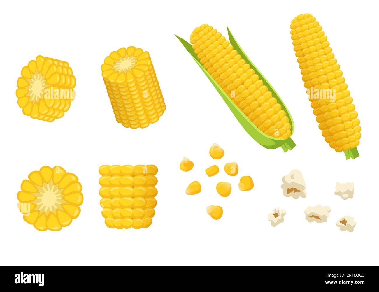 Cartoon pieces of corn vector illustrations set Stock Vector Image ...