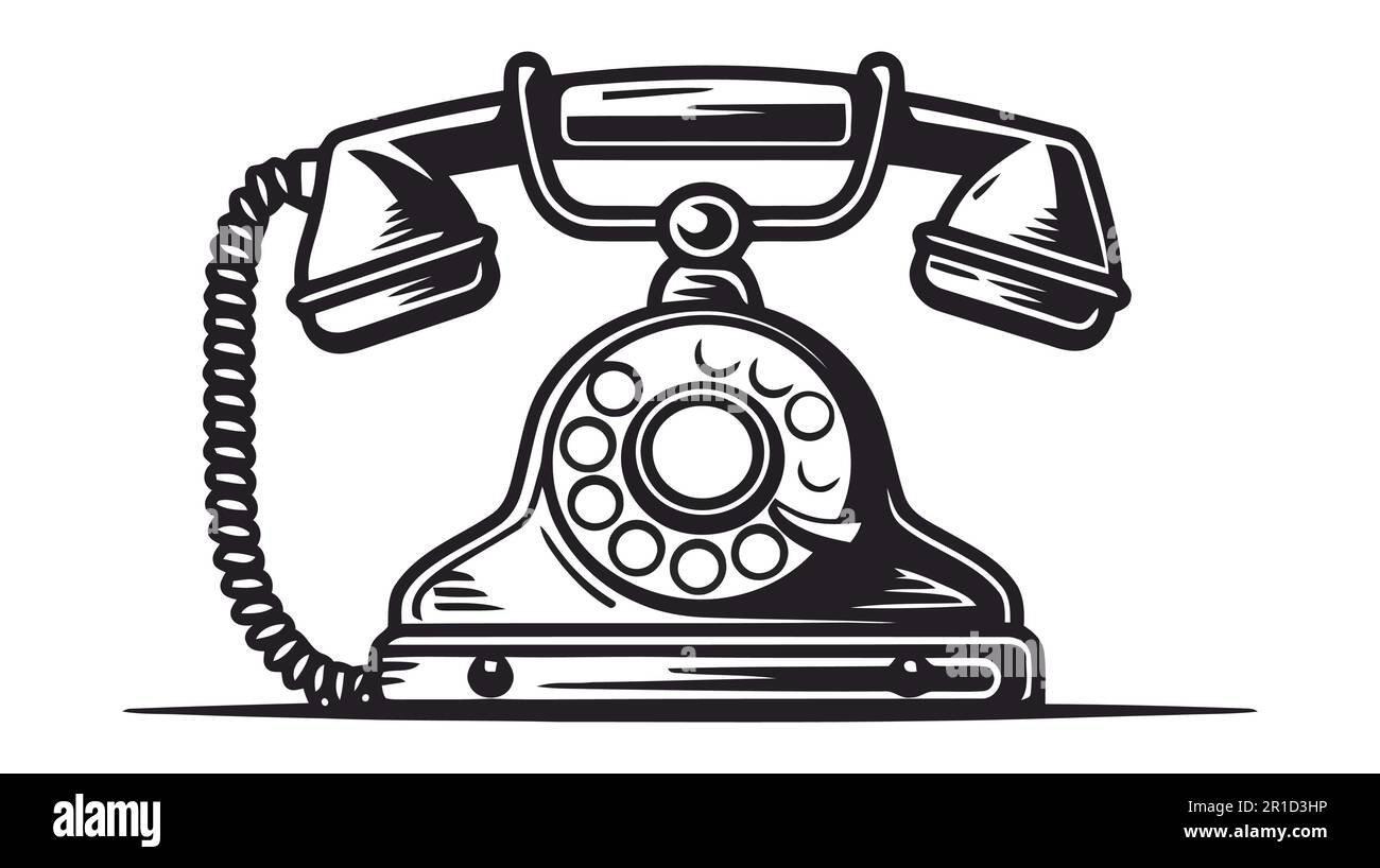 Vector logo of hand drawn illustration of retro phone in vintage ...