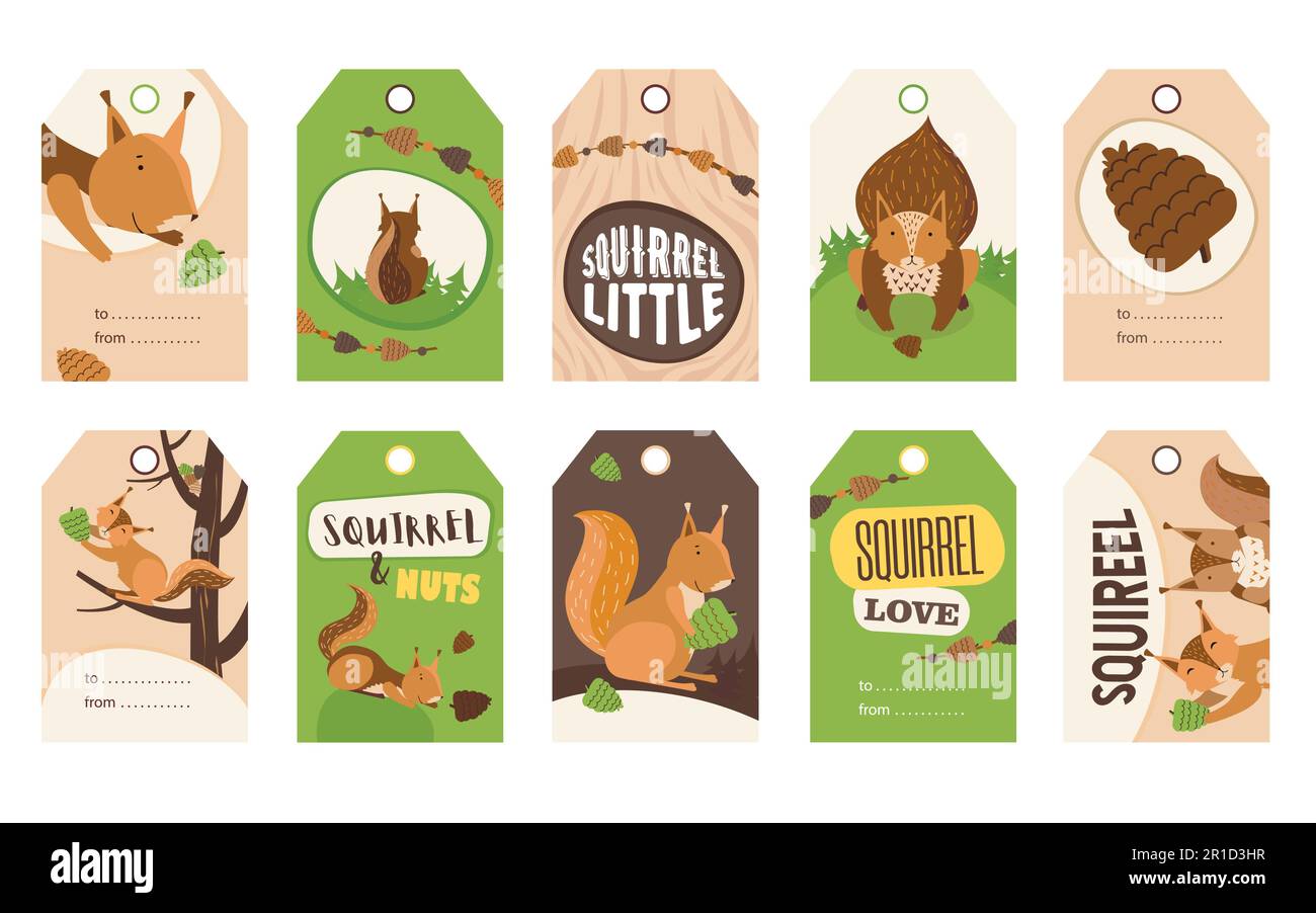 Stylish special tag designs with cute cartoon squirrel character Stock ...
