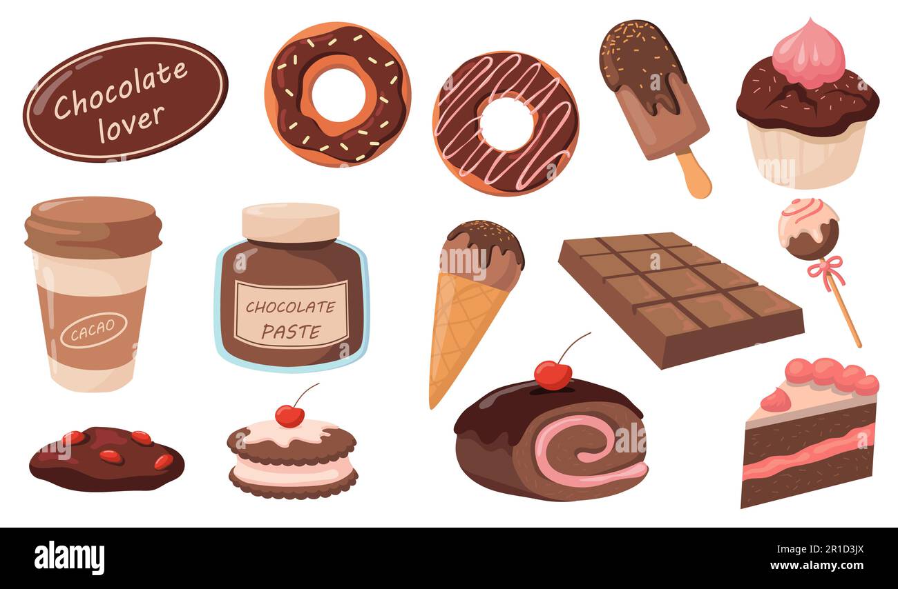 Creative chocolate desserts flat pictures collection Stock Vector Image ...
