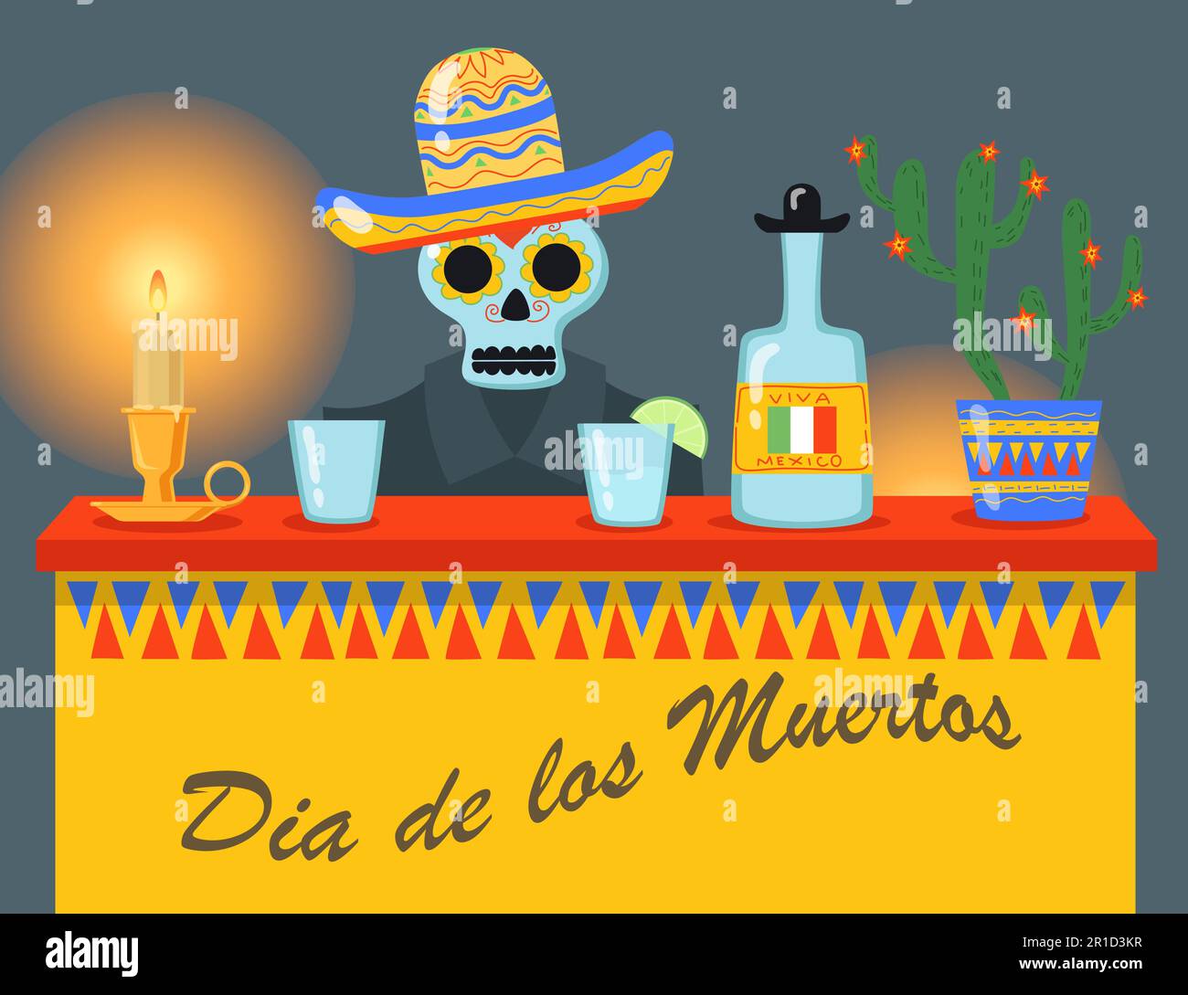 Mexican skeleton in sombrero drinking tequila Stock Vector Image & Art ...