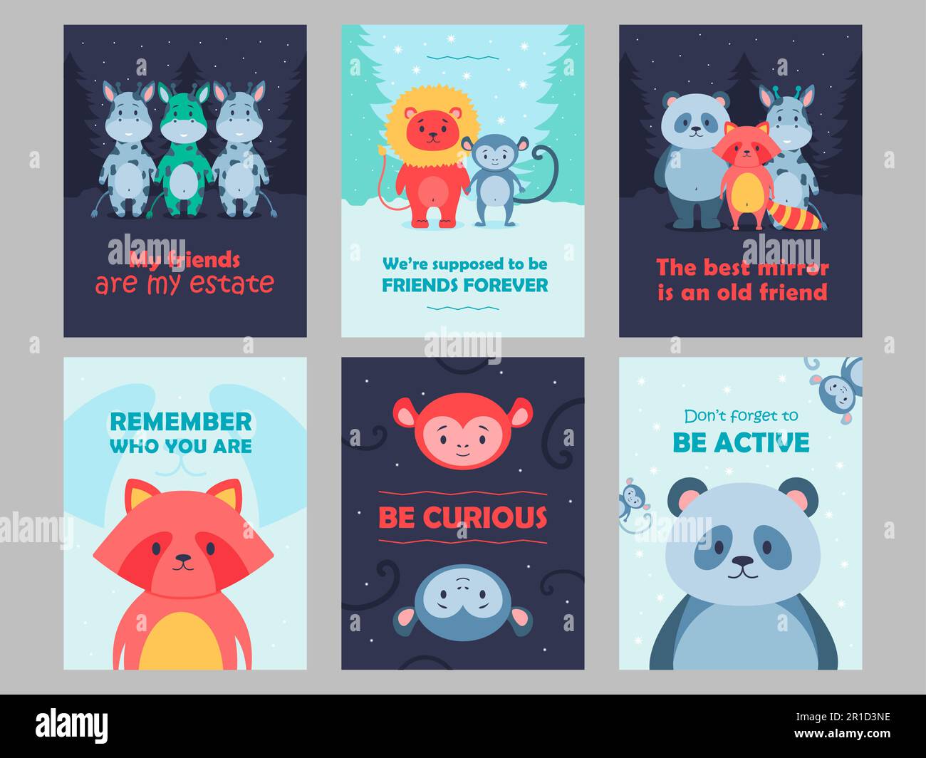 Wild animal postcards set cartoon vector illustration Stock Vector ...