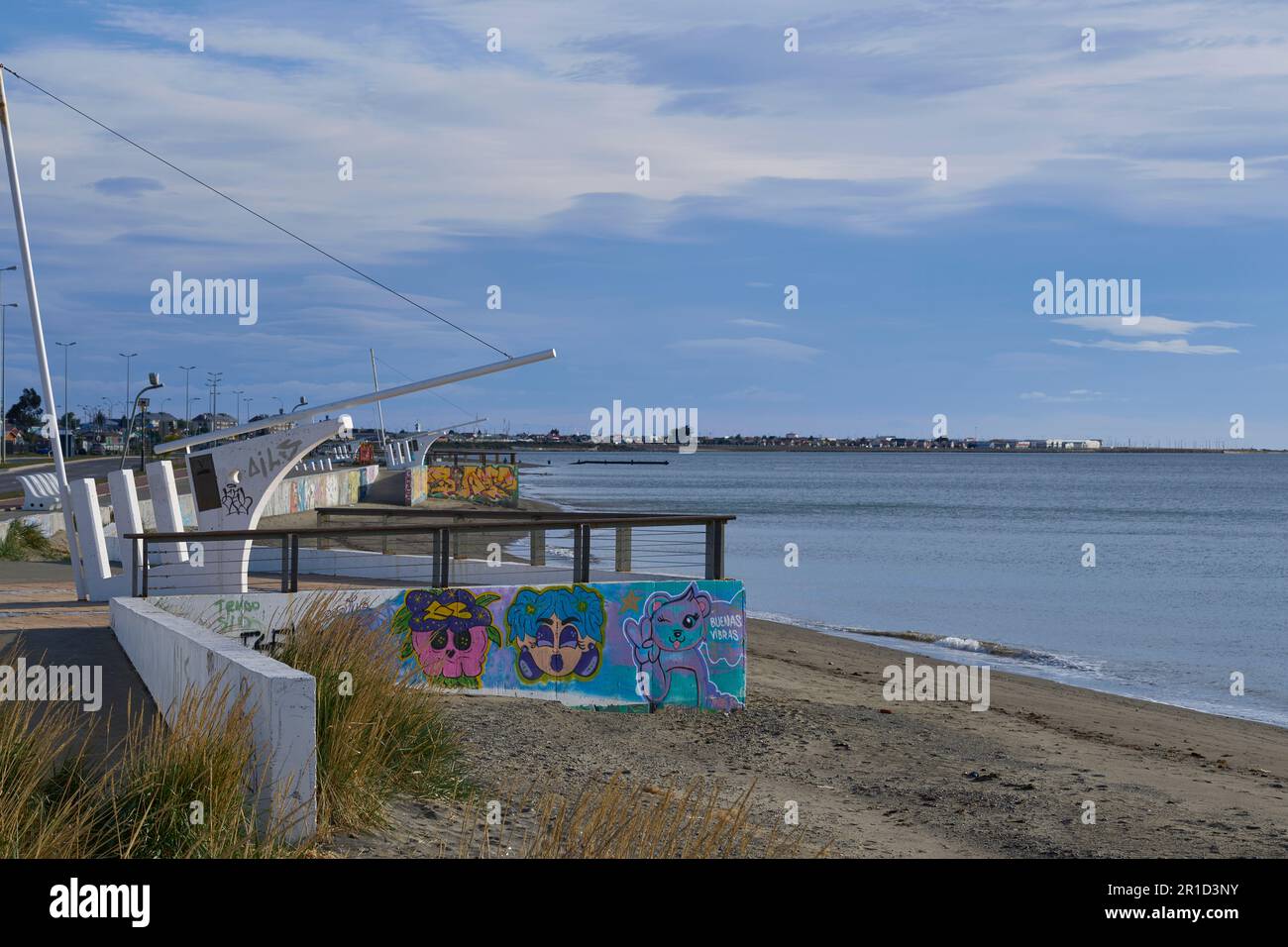 Urban artwork along the waterfront of Punta Arenas in southern Chile ...