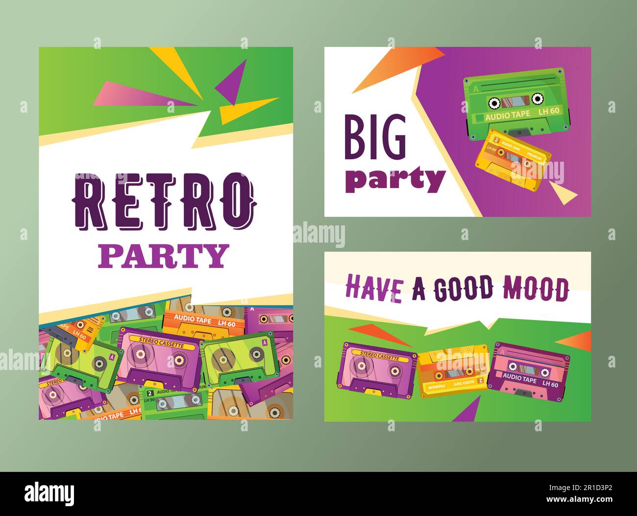 Retro party invitation cards set with stereo cassettes Stock Vector ...