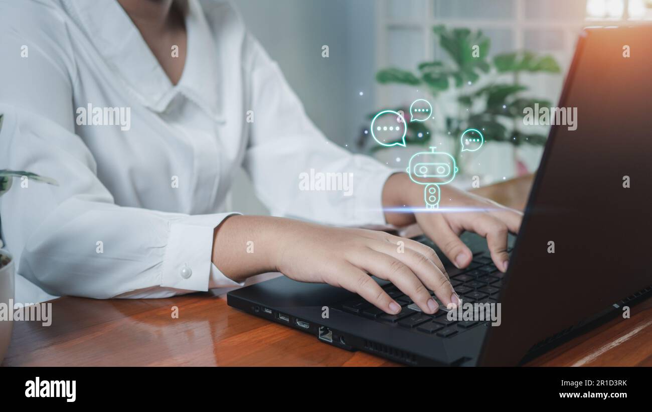 Business woman are working and bringing AI to help them work on ...