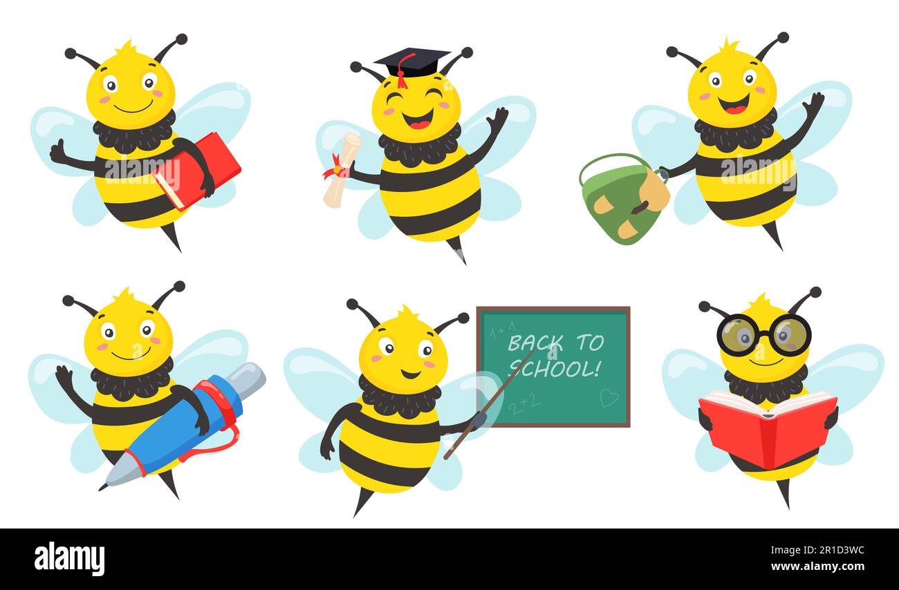 Cute bee in school flat pictures collection Stock Vector Image & Art ...