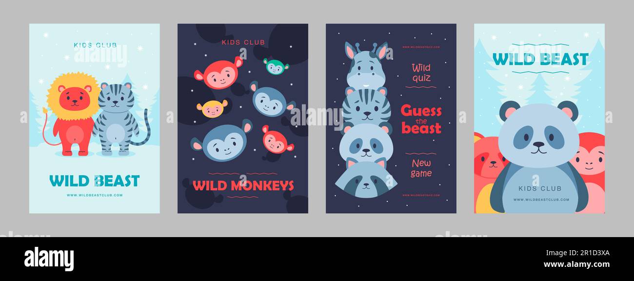 Wild animal posters set cartoon vector illustration Stock Vector Image ...