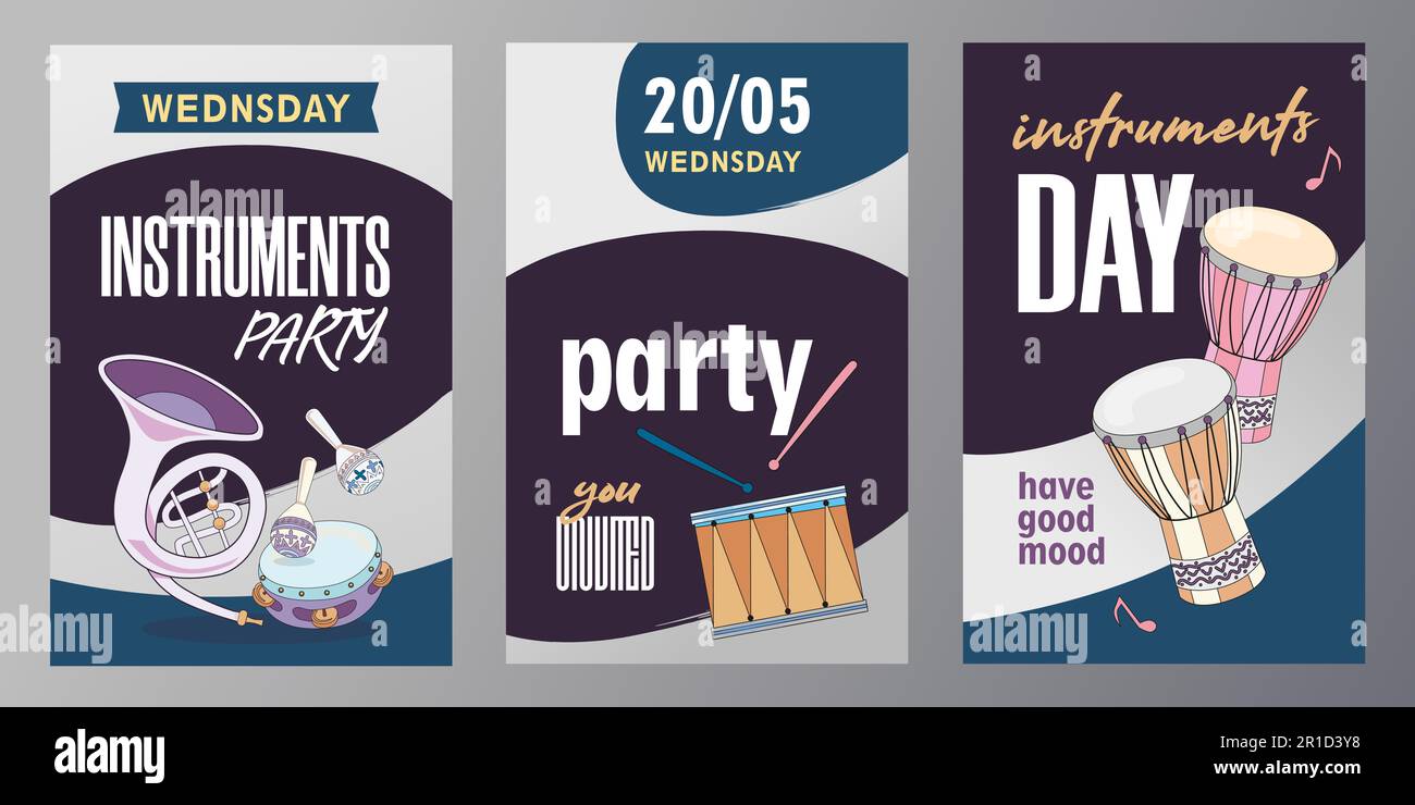 Stylish party invitation designs with musical instruments Stock Vector ...