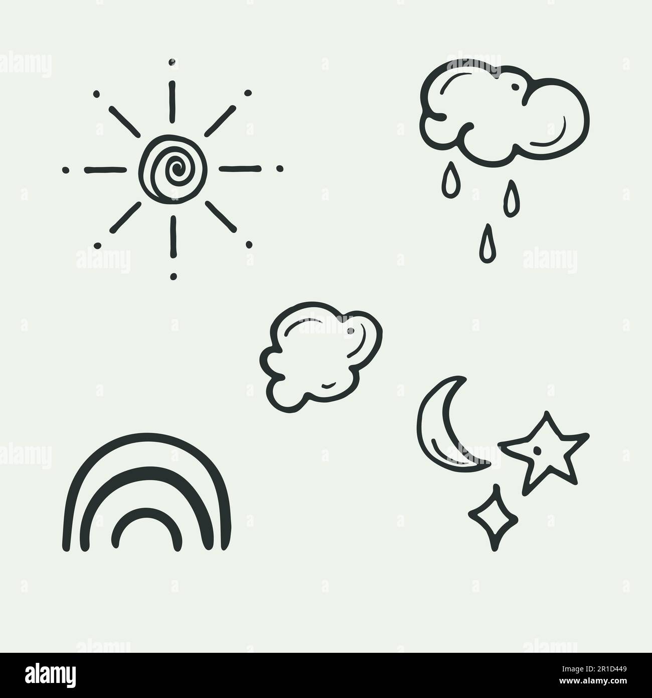 Weather pictogram, hand drawn icon set, doodle black stroke, cartoon ...