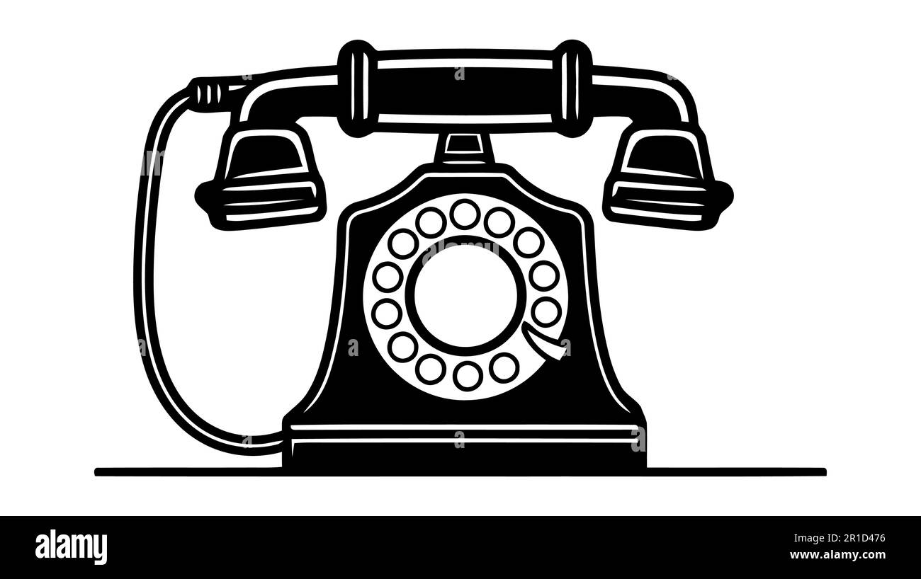 Vector logo of hand drawn illustration of retro phone in vintage ...