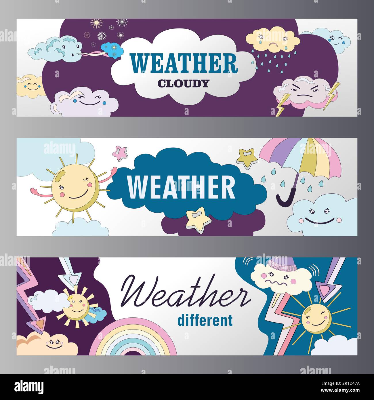 Weather banners set cartoon vector illustration Stock Vector Image ...