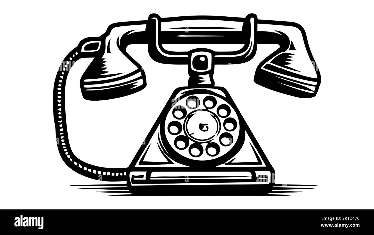 Vector logo of hand drawn illustration of retro phone in vintage ...