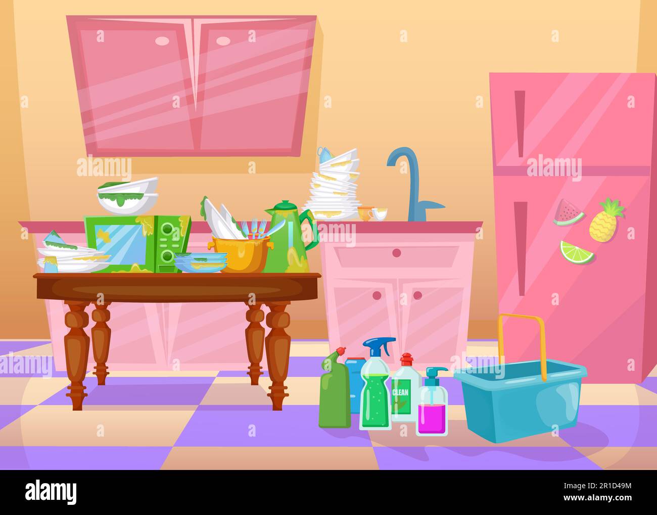 Mess in kitchen cartoon vector illustration Stock Vector Image & Art ...
