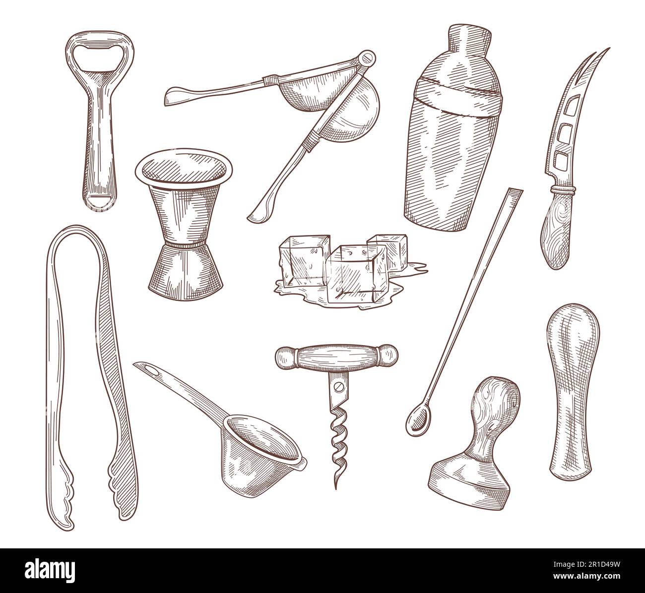 Bartender equipment kit hand drawn sketches set Stock Vector Image ...