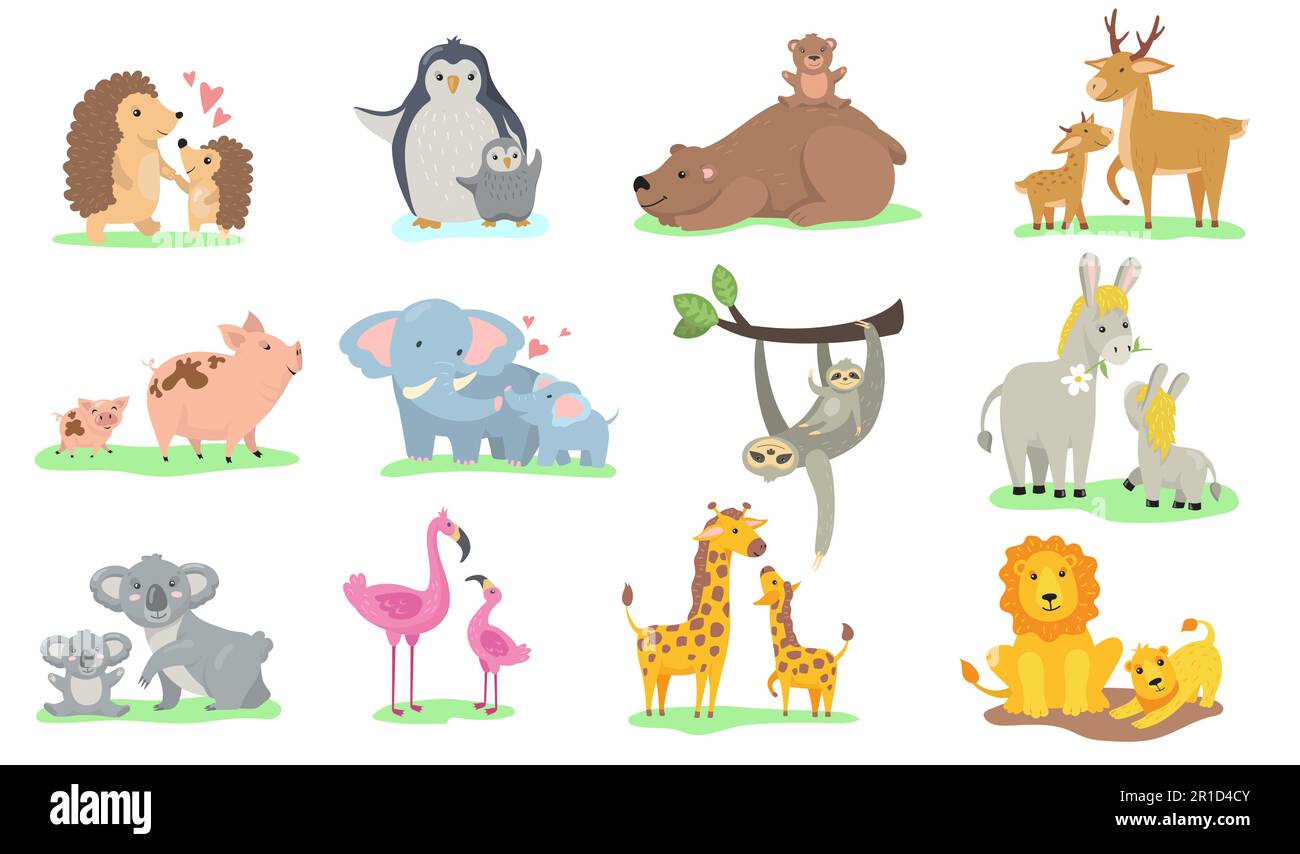 Bright little animals with their moms Stock Vector Image & Art - Alamy